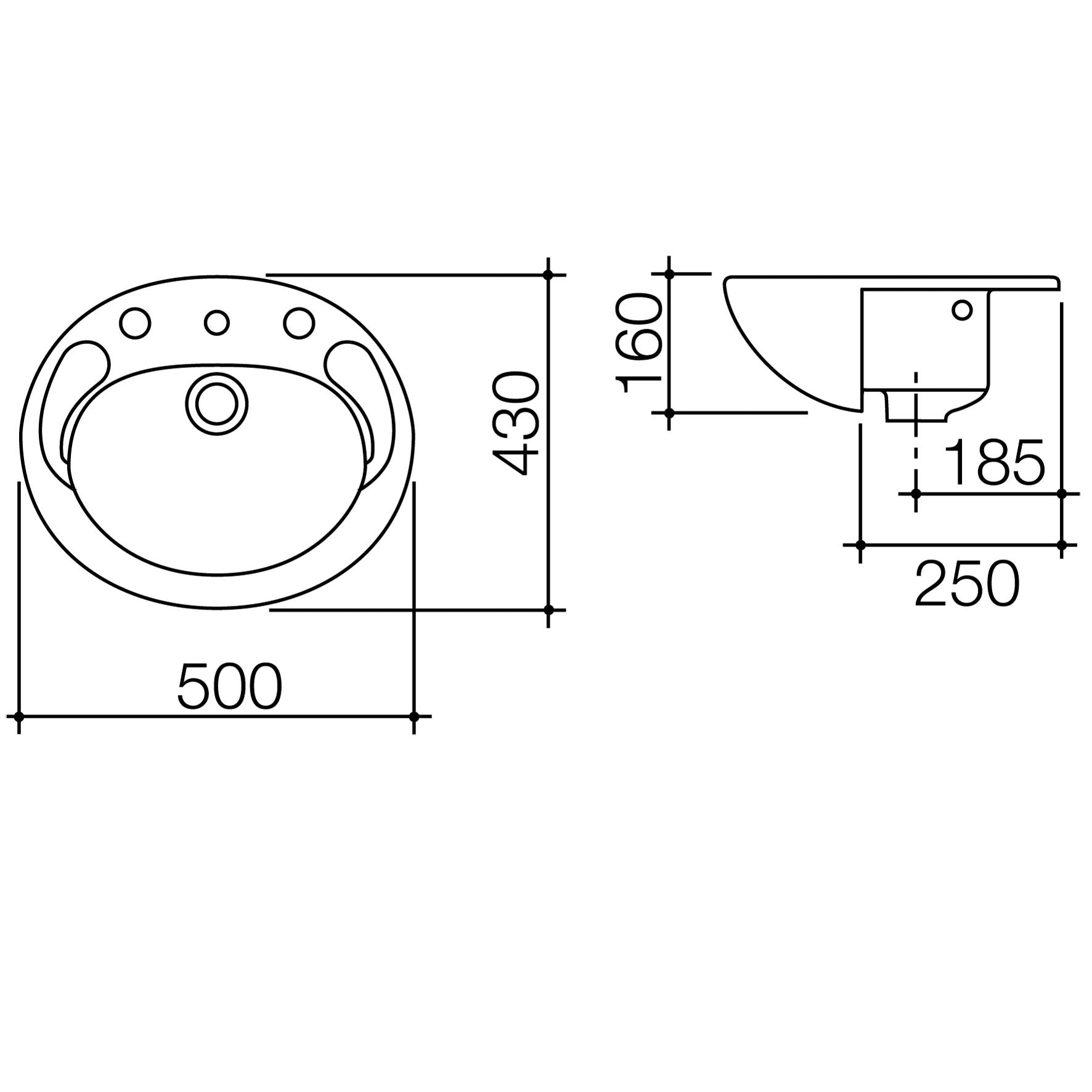 Concorde 500 Semi Recessed Basin - 3TH