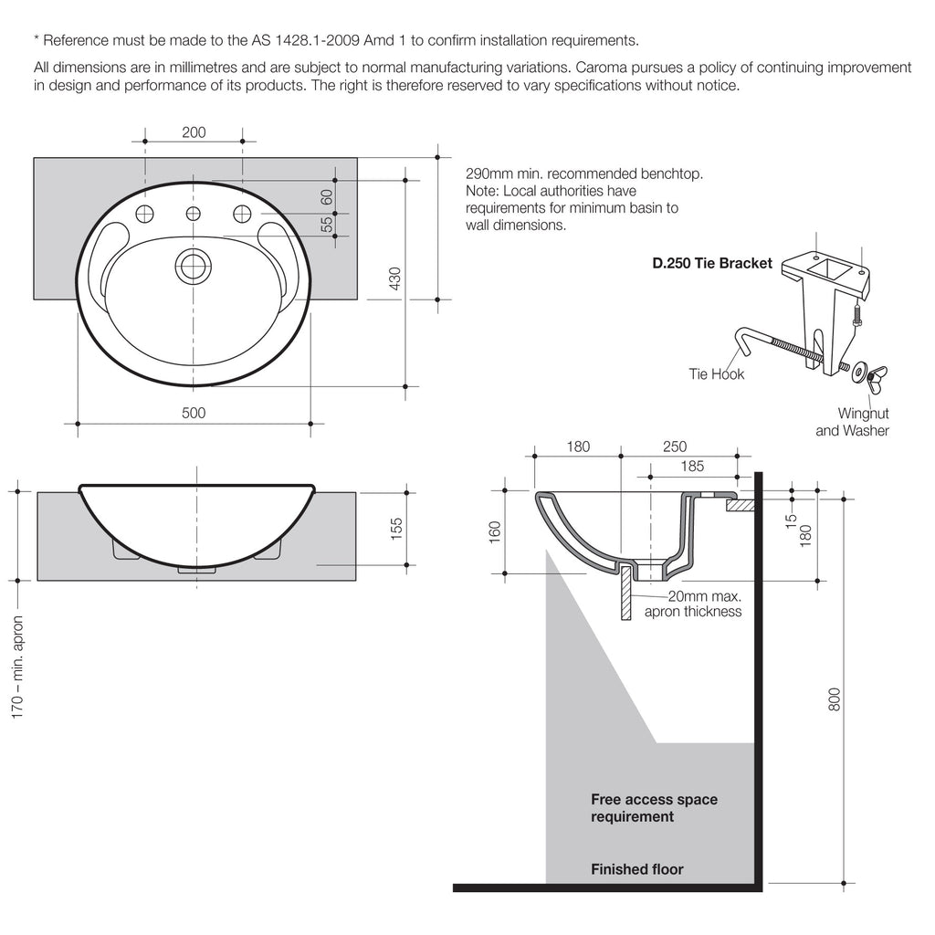 Concorde 500 Semi Recessed Basin - 3TH