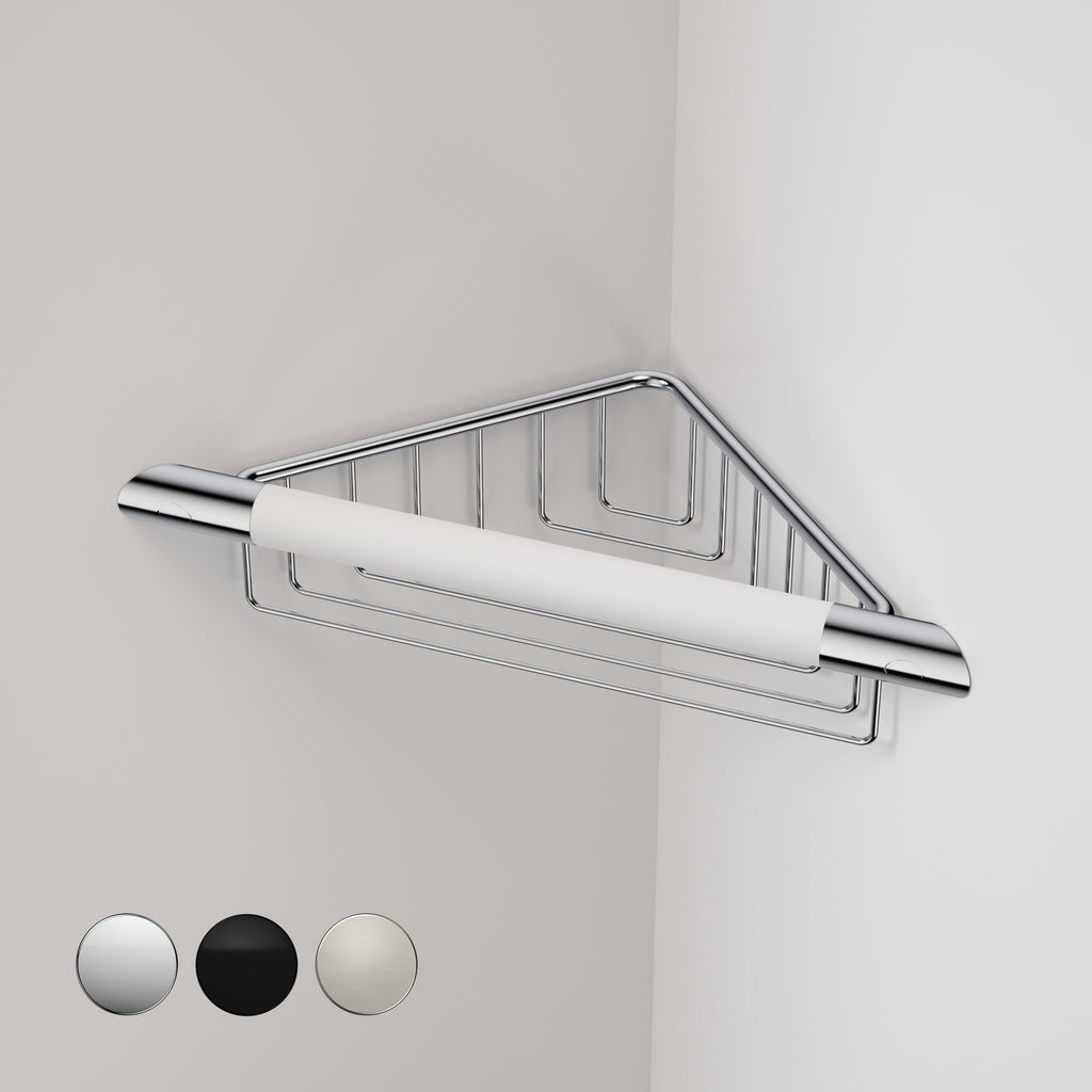 Opal Support Corner Shower Support Rail with Basket - Chrome/ White