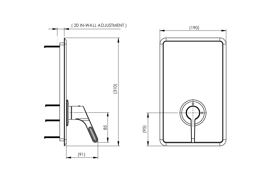 Aquablend® Health Point of Use TMV with Four Way Mixer – Front of Wall