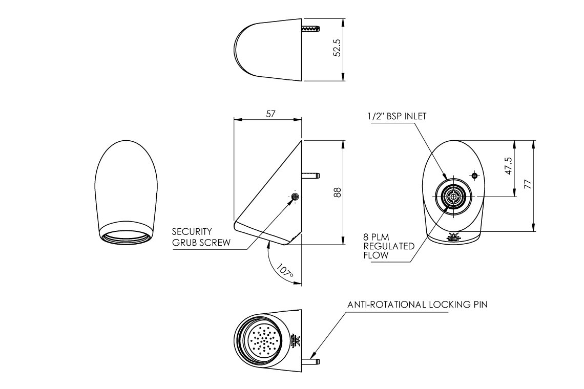 The Custodian® Shower Rose – On Wall Mounted