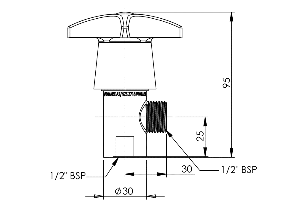 Concealed Spindle Right Angle Cistern Tap male and female 15mm