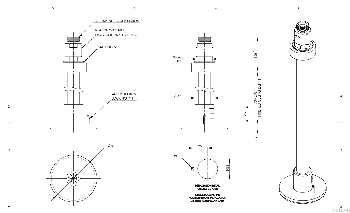 The Custodian® Shower Rose – Ceiling Mounted