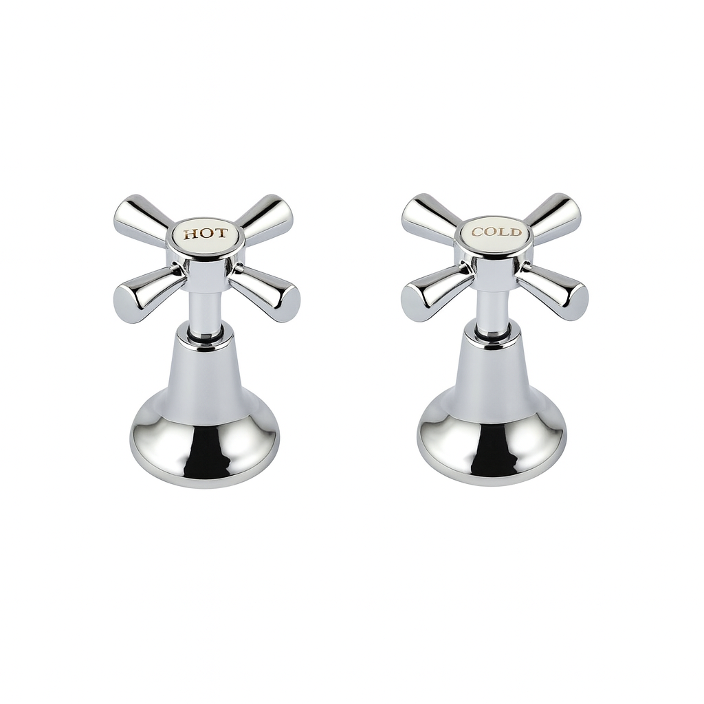 Easy Clean Basin Top Assembly Pair – Classic Cross Handles, Chrome Fin