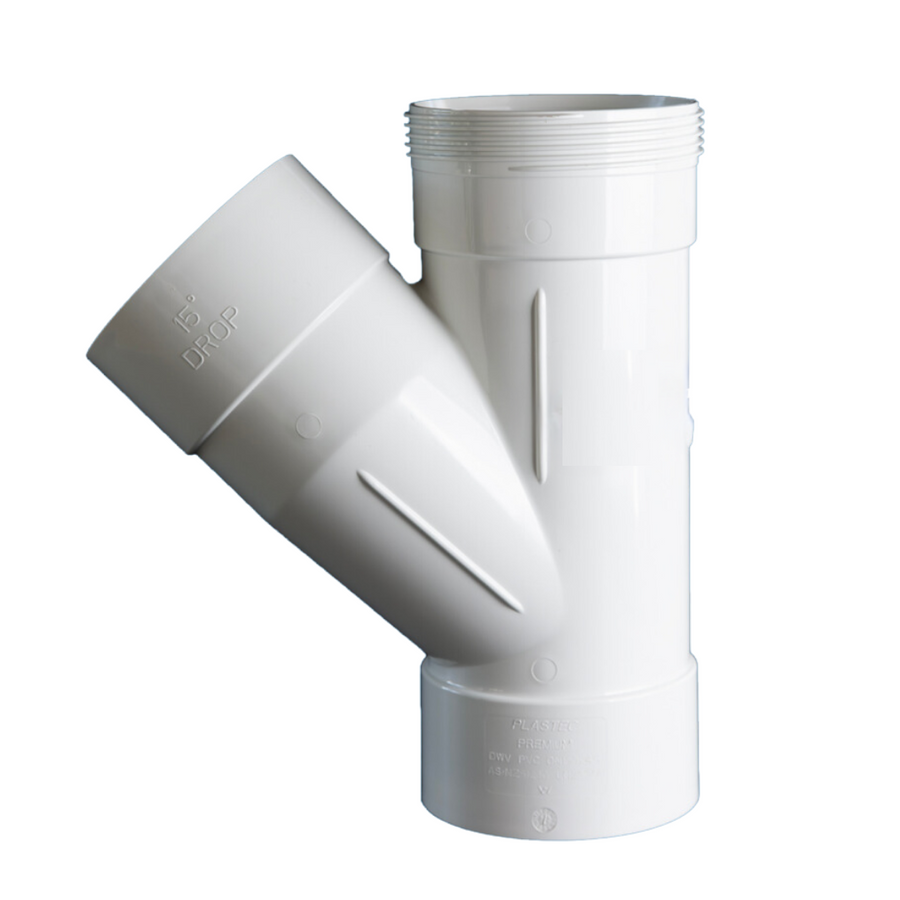 DWV Jumpdown Junction 100mm X 45 Deg X 15 Deg PVC