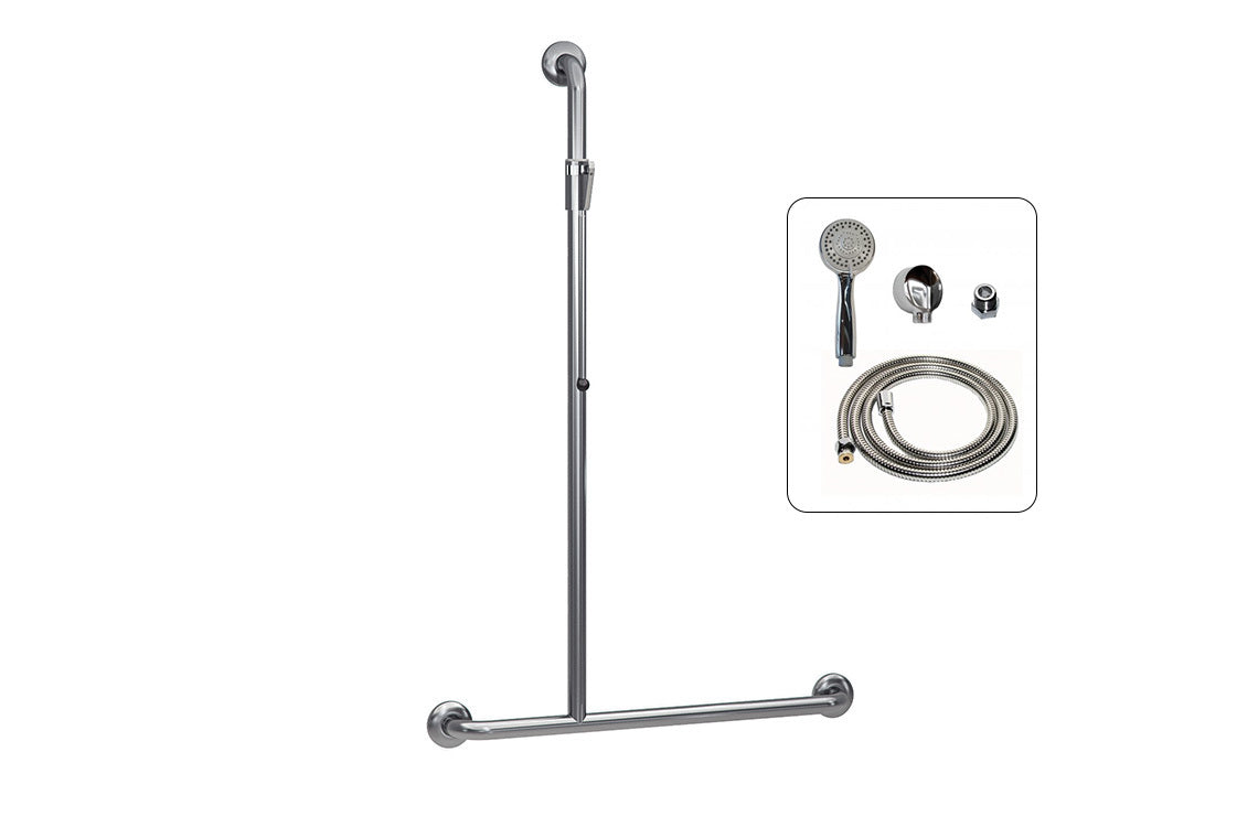 Wellbeing Left Hand T-Shaped Grab Rail Shower Kit