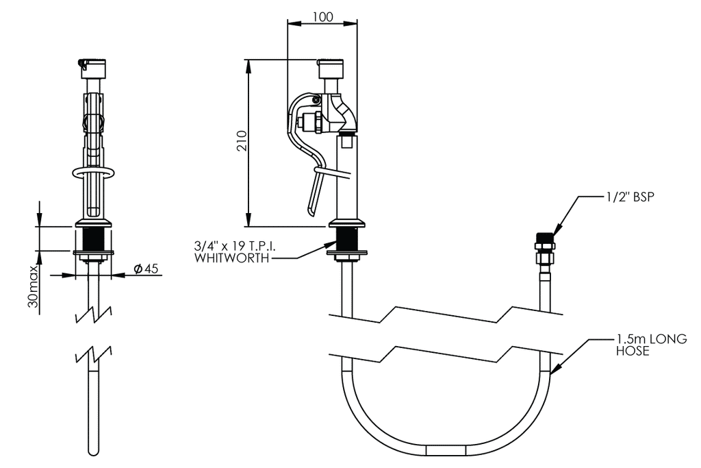 Bench Mounted Hand Held Drench Hose