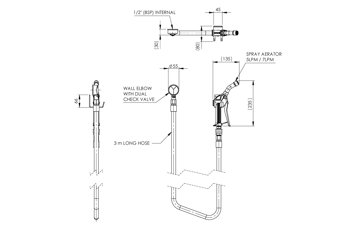 Hand Held Delrin Trigger Spray with SP325 Fixed Spray – 3000mm Flexibl