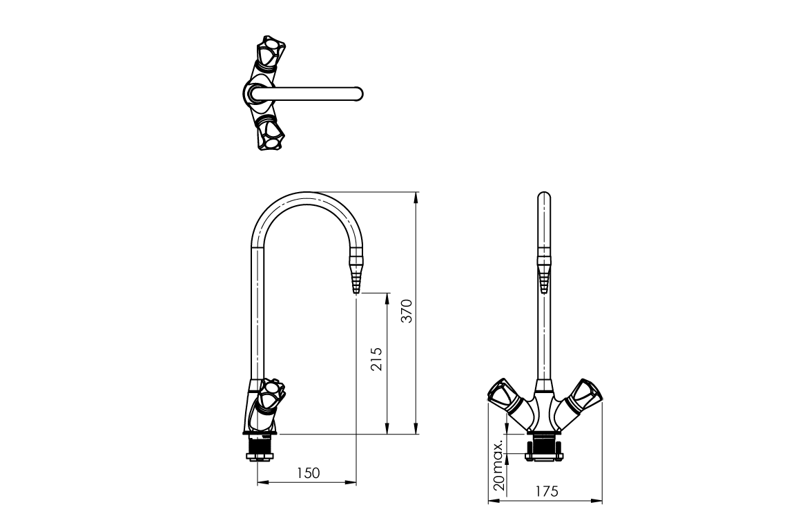 Slimline Bench Mounted Laboratory Mixer Tap with Swivel Gooseneck Outl
