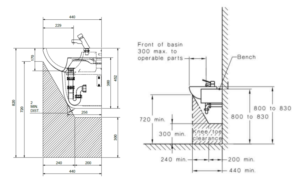 Wallgate DDA Compliant Hand Basin Solid Surface - Front Fixed RH Tap H