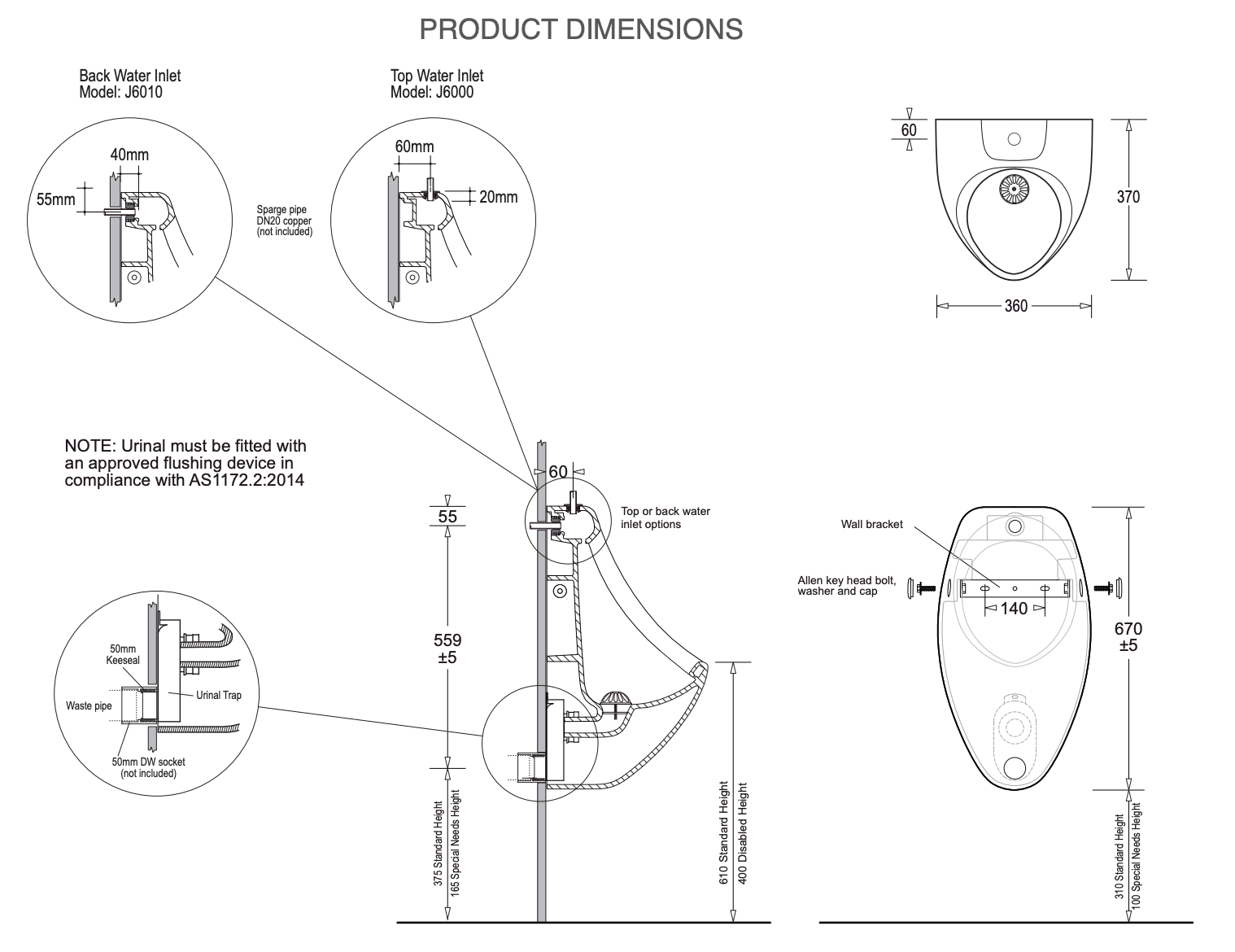 Life Back Entry Electronic Urinal Complete Suite
