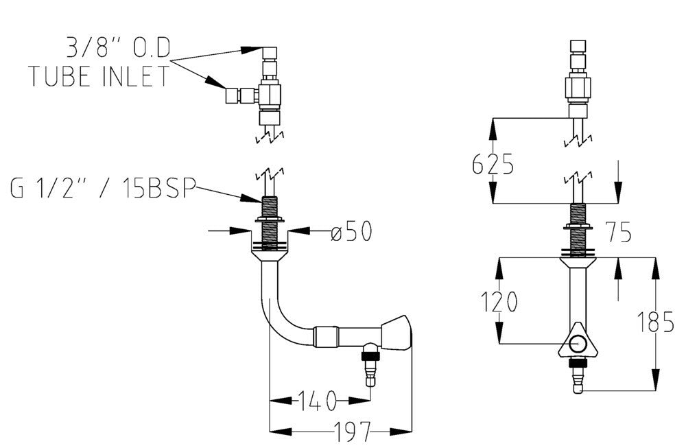 ProLab® Epoxy Coated Brass Lab Set 1-Way Suspended Mtd Deionized Unit