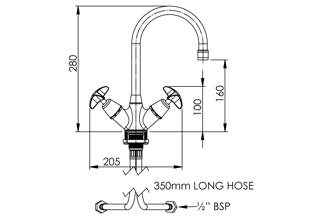 School Pattern Dual Mixer with SP020 Curved Swivel Spout – Jumper Valv