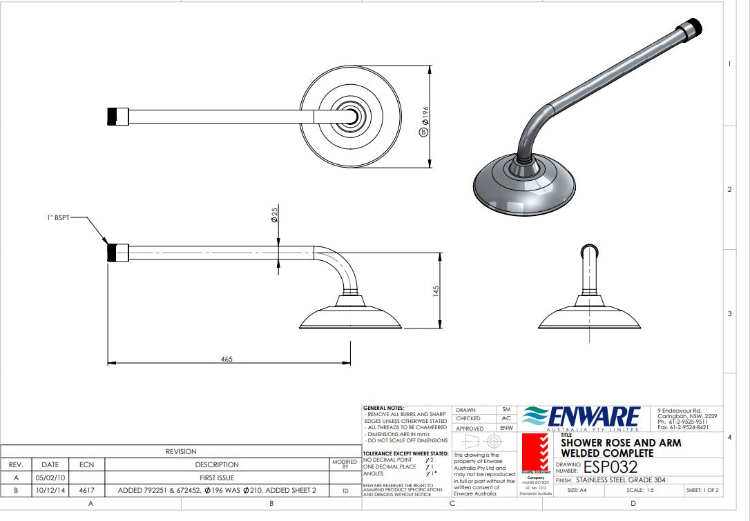 Emergency Shower Rose and Arm – Welded